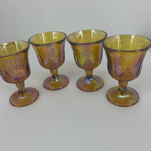 Kitchen | Orange Yellow Carnival Glass Goblets Set Of 4 | Poshmark